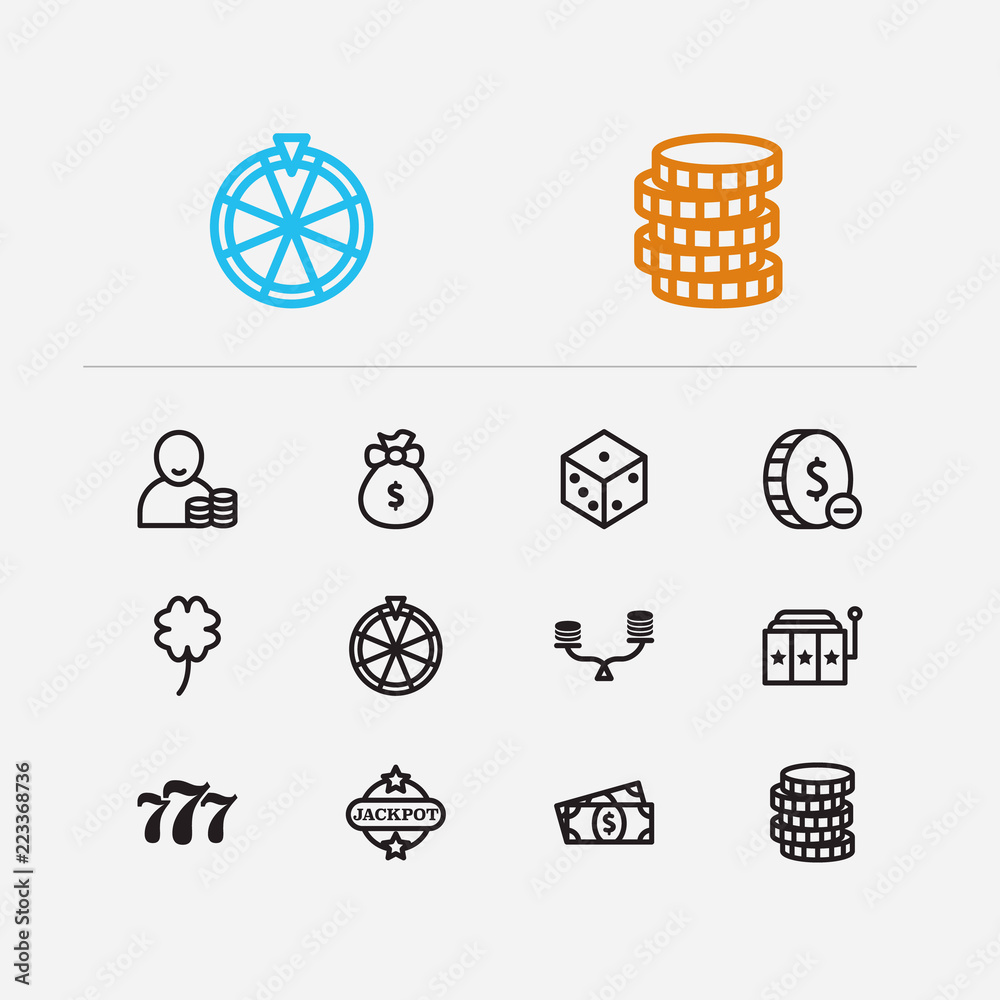 Casino icons set. Money prize and casino icons with gamble play, lucky ...