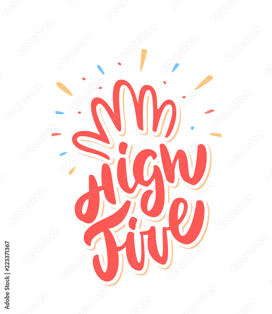 High five. Congratulations. Vector lettering. Stock Vector | Adobe Stock