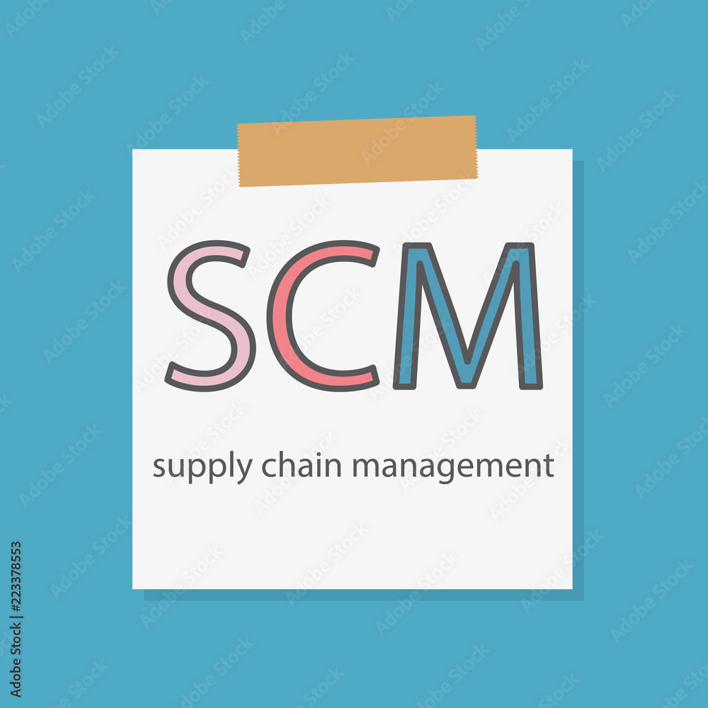 SCM Supply chain management written in a notebook paper- vector ...