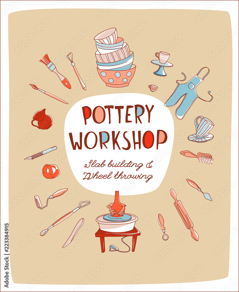 Clay Pottery Workshop Studio invitation. Artisanal Creative Craft logo ...