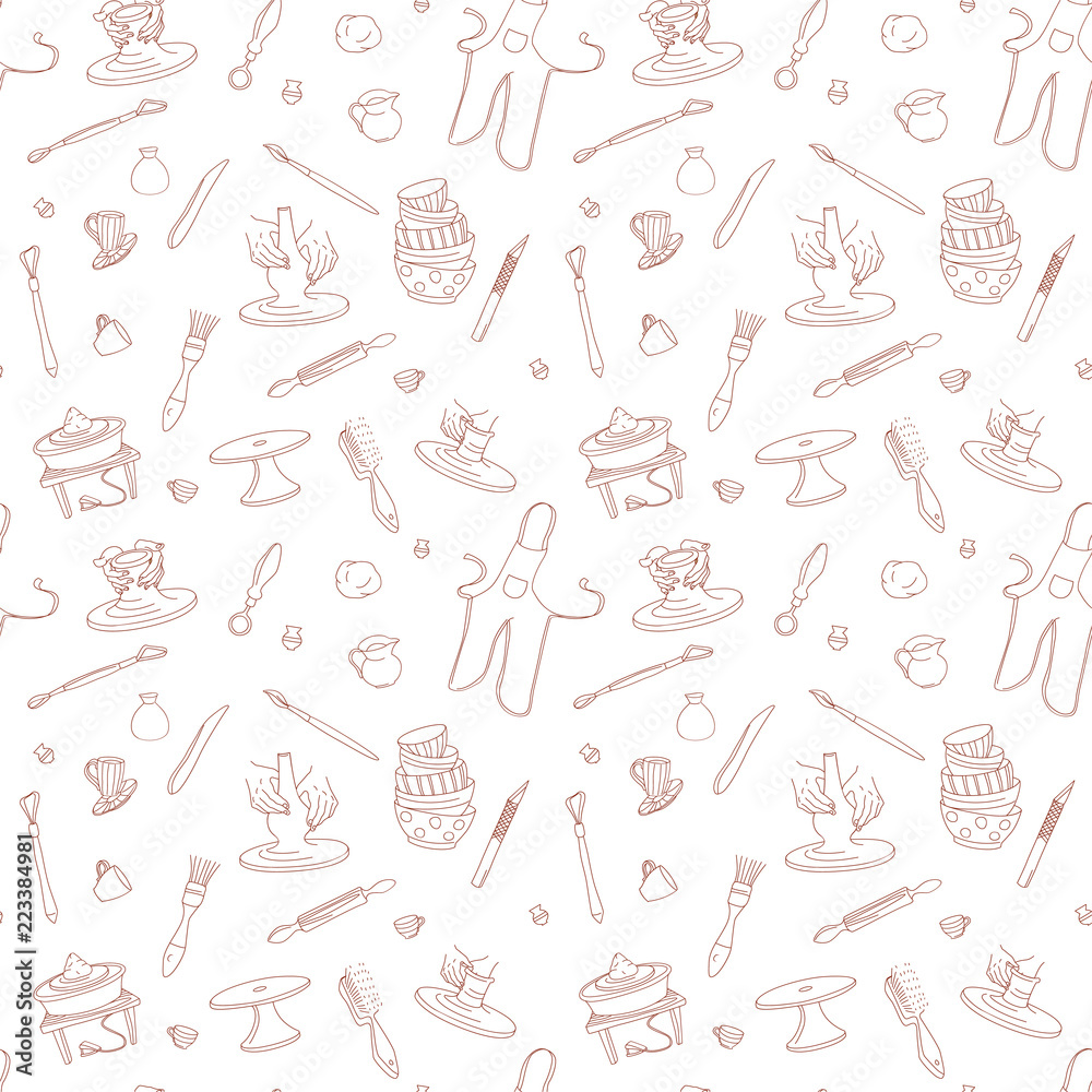 Clay Pottery Studio seamless pattern background. Artisanal Creative Craft concept. Handmade ...