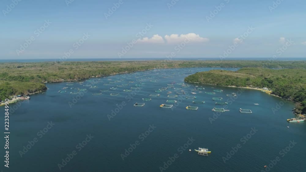 Fish farm with cages for fish and shrimp in the Philippines, Luzon ...