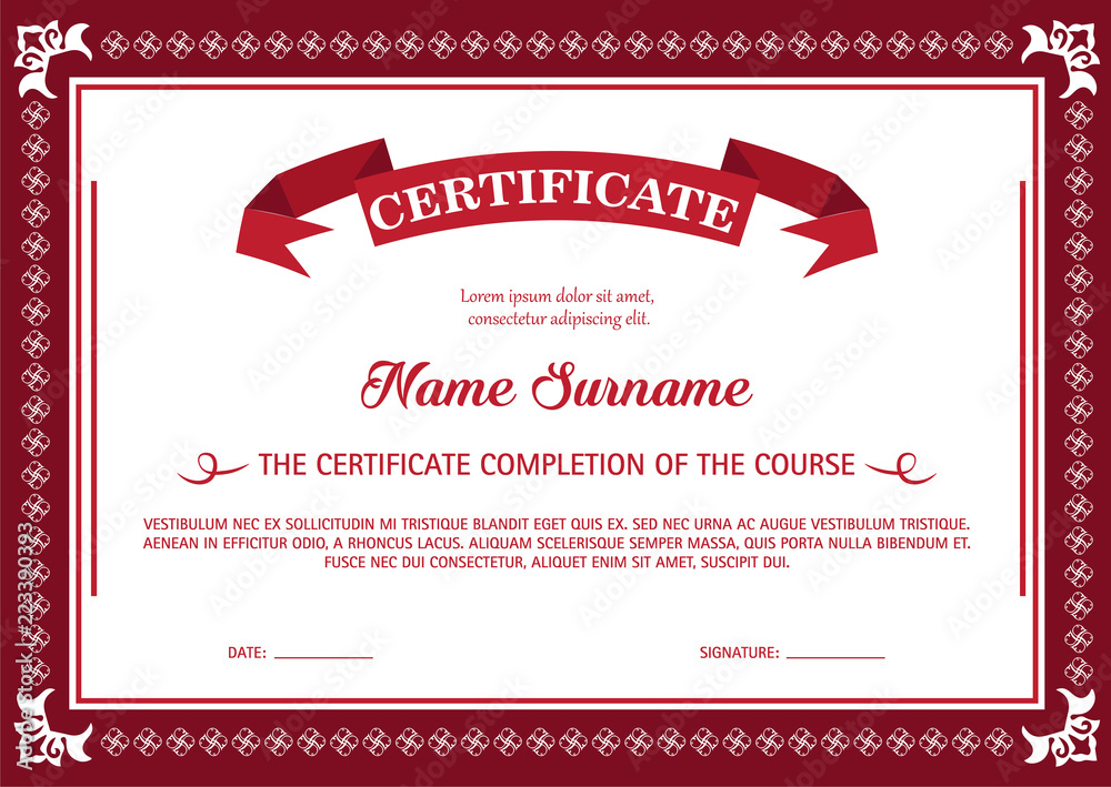 red border certificate of completion template Stock Vector | Adobe Stock