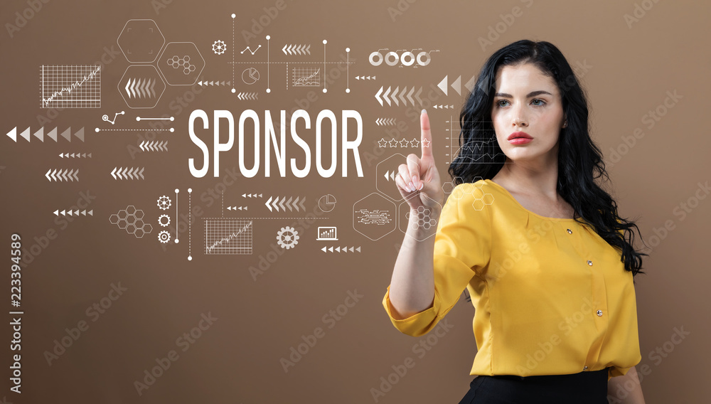 Sponsor text with business woman on a brown background Stock Photo ...