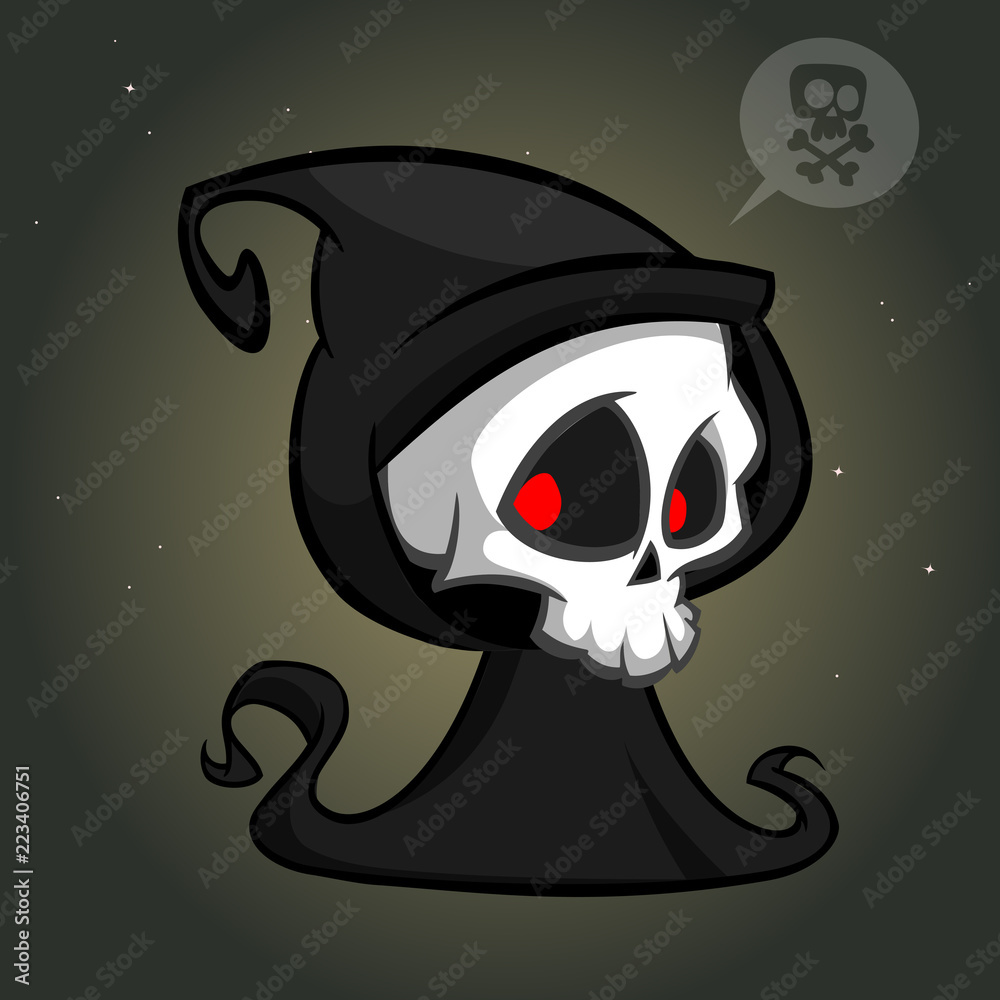 Cartoon illustration of spooky Halloween death skeleton character ...