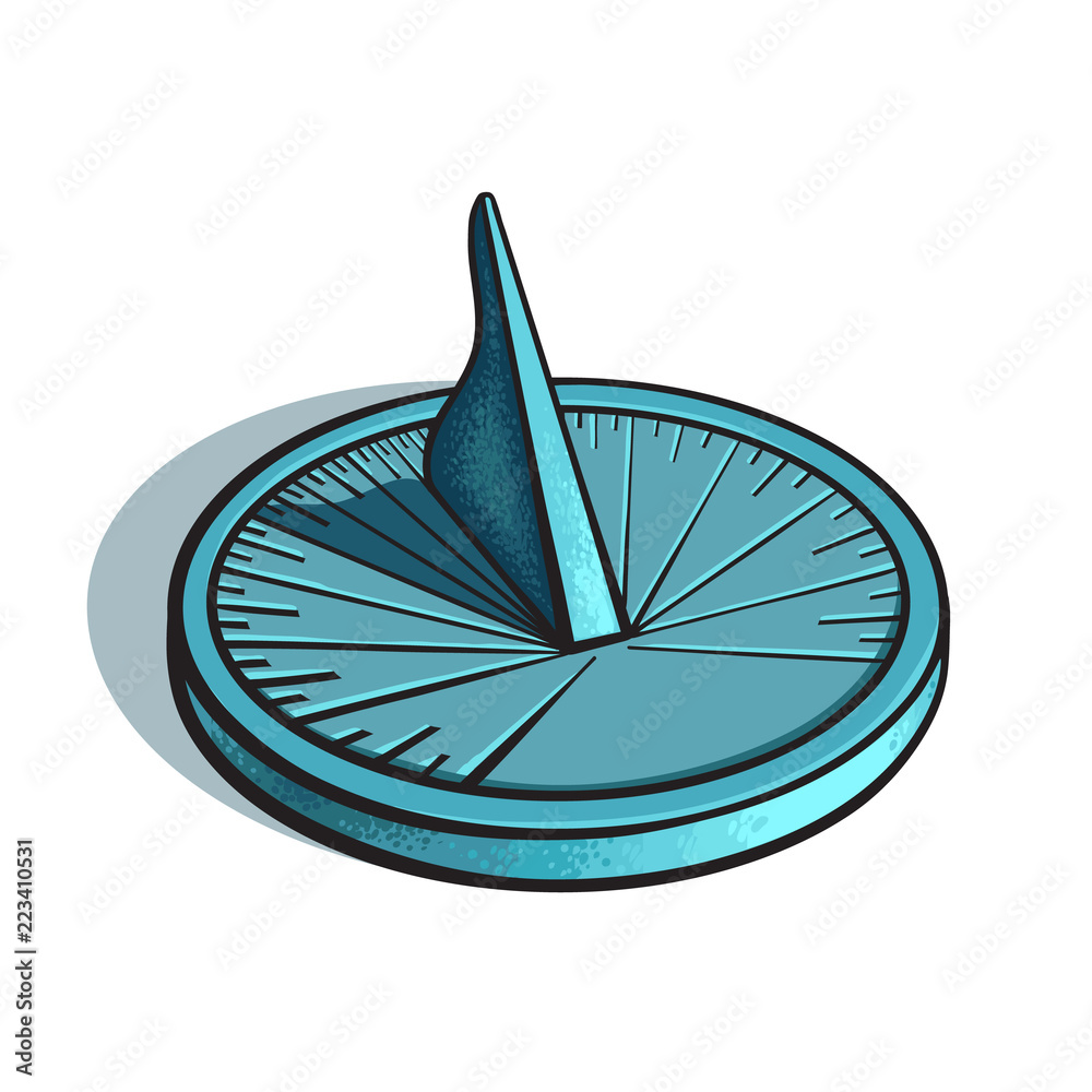 Sundial. Sun clock. Hand drawn vector illustration. Stock Vector ...