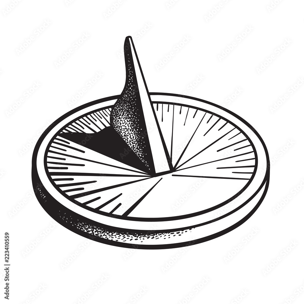 Sundial. Sun clock. Black and white hand drawn vector. Stock Vector ...