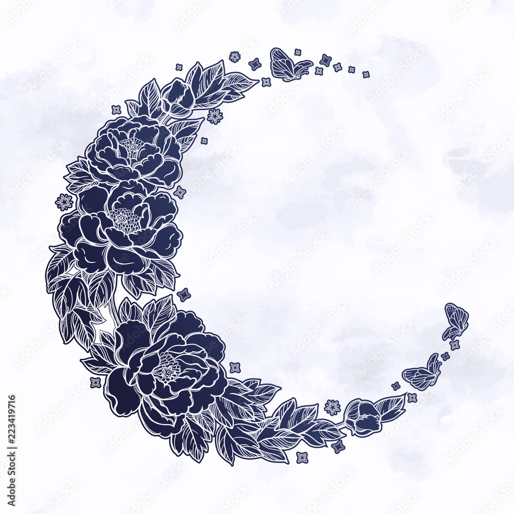 Beautiful romantic crescent moon Stock Vector | Adobe Stock