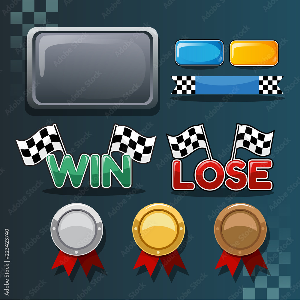 2D game asset. set of ui interface and button for race game. Stock ...
