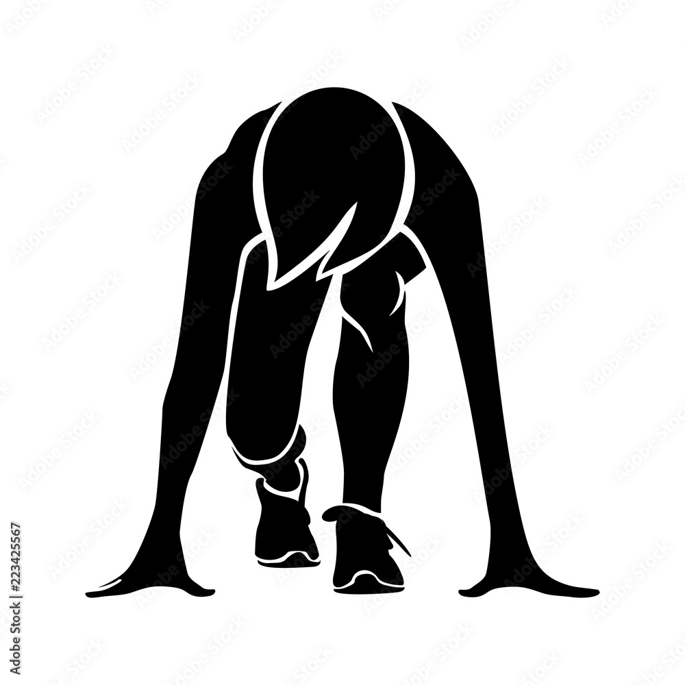 Runner. Crouch start. Vector silhouette isolated on white Stock Vector ...