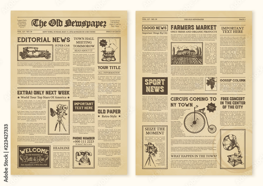 Newspaper Pages In Vintage Design Stock Vector | Adobe Stock