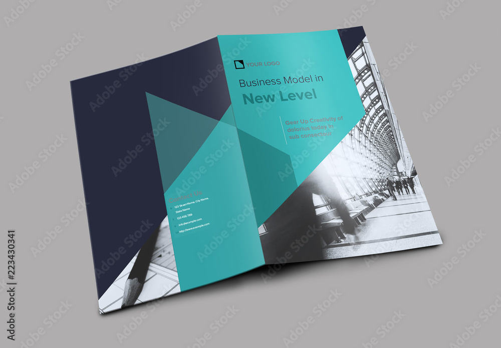 Bifold Brochure Layout with Navy and Teal Accents Stock Template ...