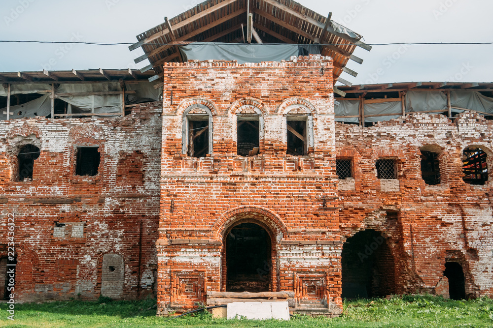 Old ruins of a medieval abandoned ruined red brick castle or Orthodox temple Stock Photo | Adobe ...