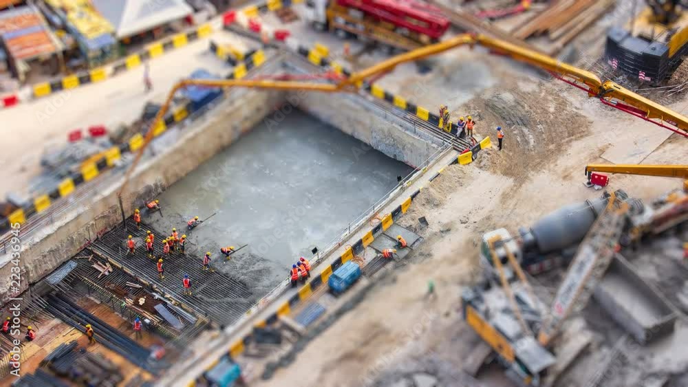 Aerial Big Construction Site Working 4K Time Lapse Tilt-Shift (zoom in ...