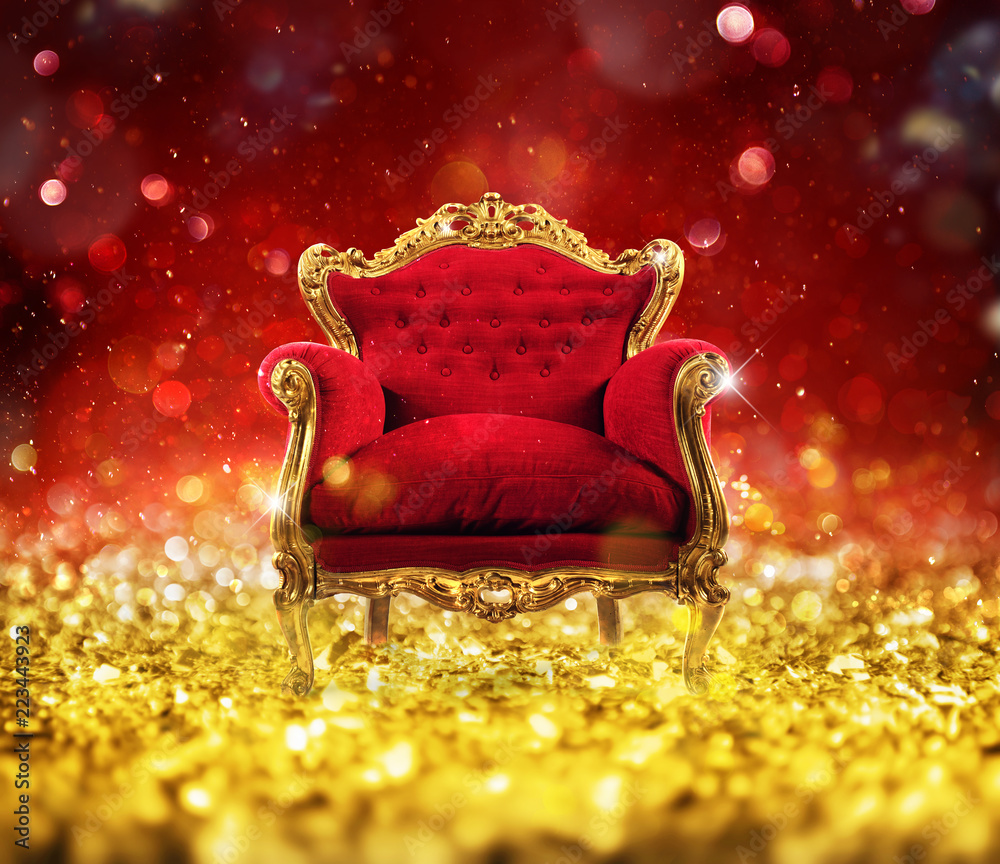 Red and gold luxury armchair into an sparkle room Stock Photo | Adobe Stock