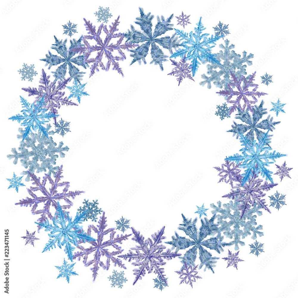 Snowflake Round Wreath Isolated on White. Watercolor Snowflake Round ...