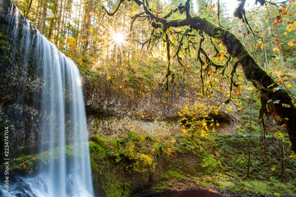 Lower South Falls in Silver Falls State Park, Oregon in autumn Stock ...