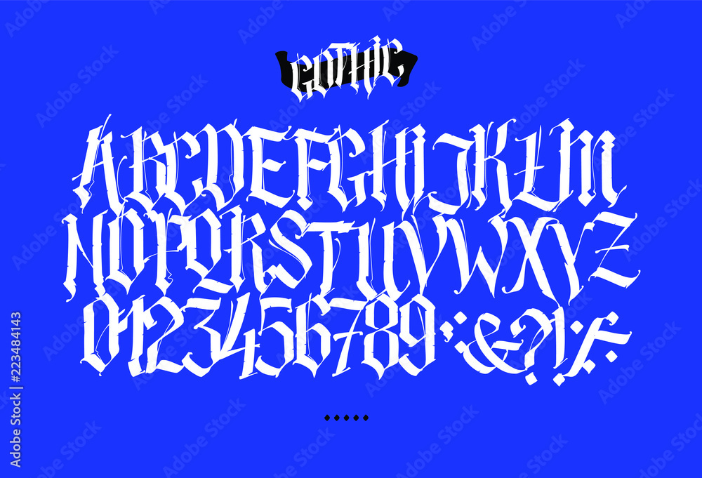 Full Latin alphabet in the Gothic style. Vector. Letters and symbols on ...