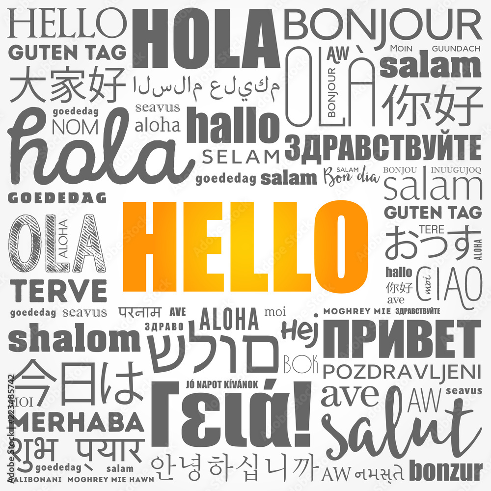 Hello word cloud in different languages of the world, background ...