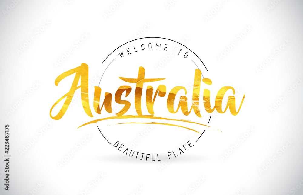 Australia Welcome To Word Text with Handwritten Font and Golden Texture ...