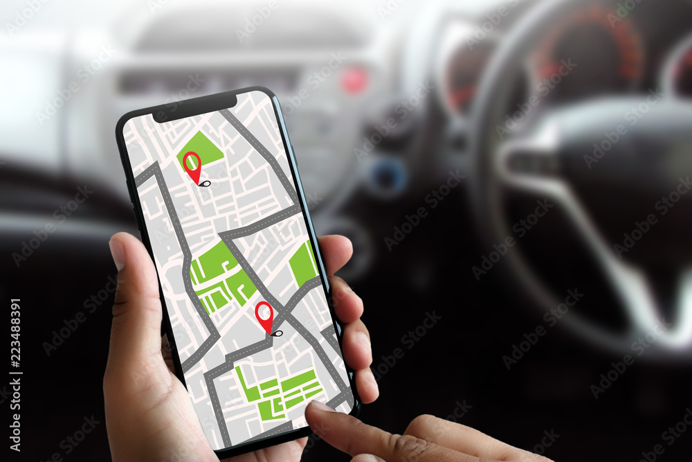 GPS Map to Route Destination network connection Location Street Map ...