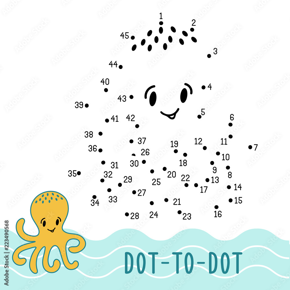 dot to dot game number connect dots octopus Stock Vector | Adobe Stock