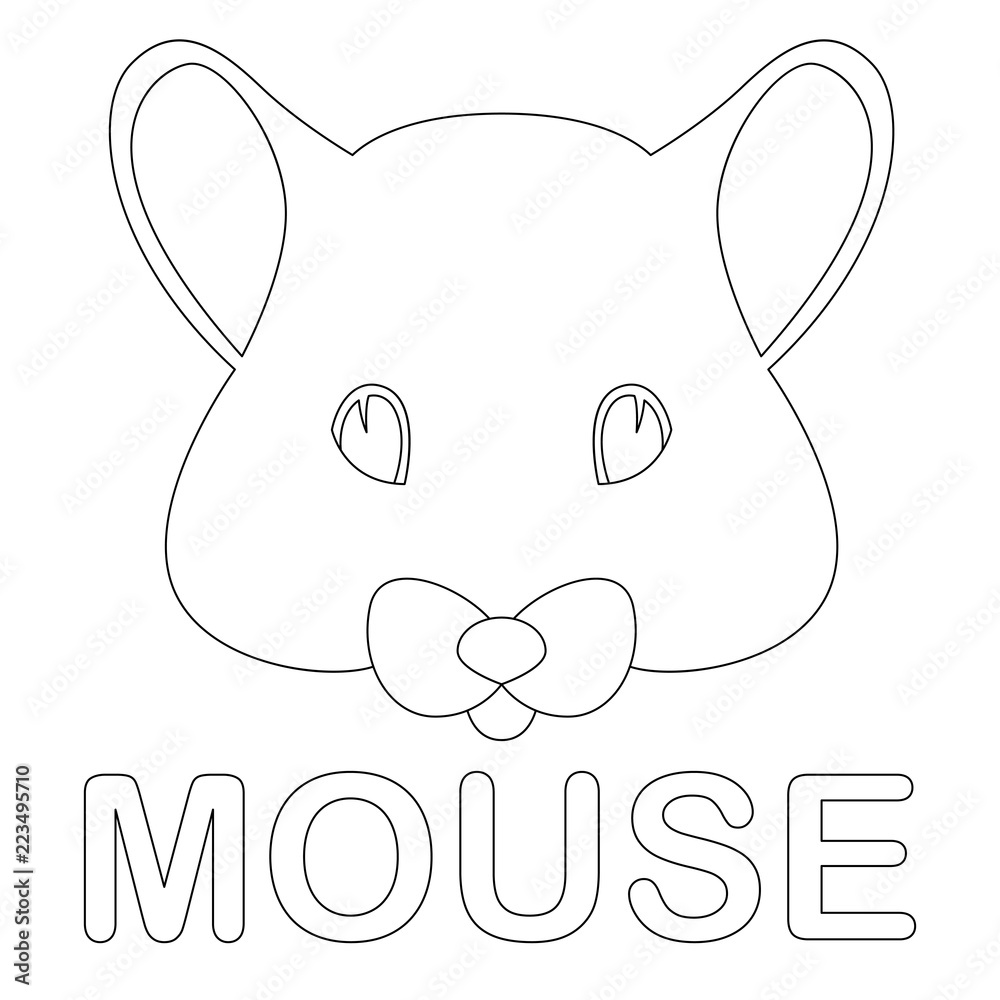 mouse face vector illustration coloring book front Stock Vector | Adobe ...