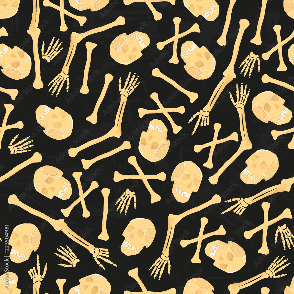 human skeleton seamless pattern with skulls and crossbones. For ...