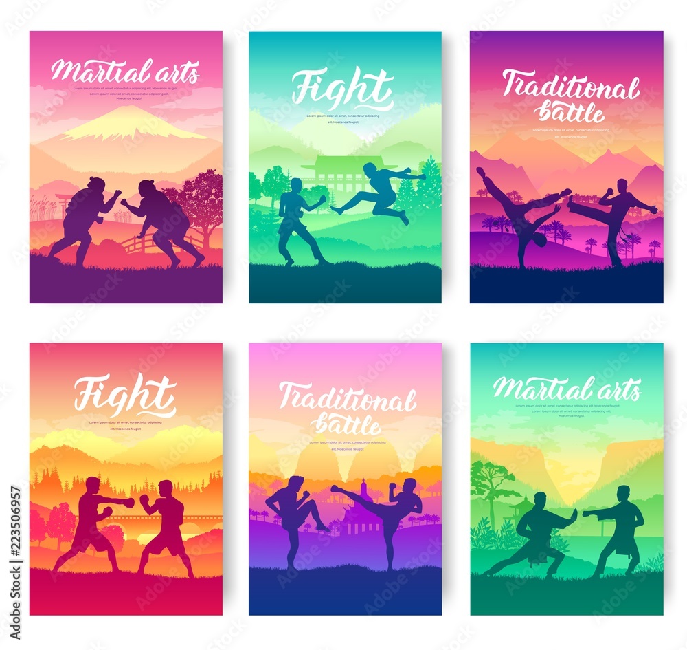 Vecteur Stock Representatives of traditional fighters from all over the ...