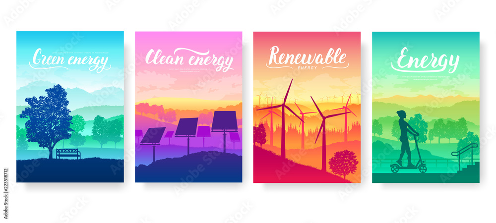 Tomorrow s clean energy equipment on nature landscape. Eco electricity ...