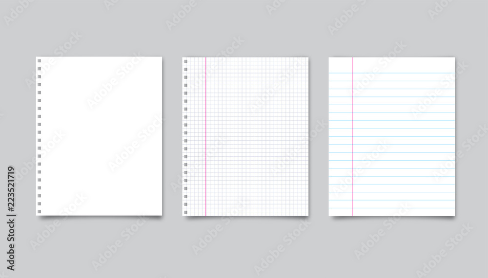 Vector realistic white paper and lined paper with shadow Stock Vector ...