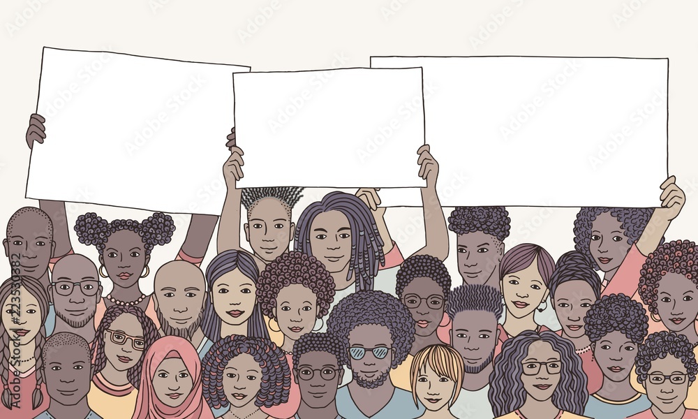 Diverse group of people of color holding empty signs Stock Vector ...