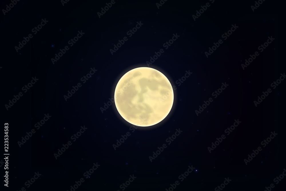 Full white moon isolated on dark starry sky, night background. Closeup ...