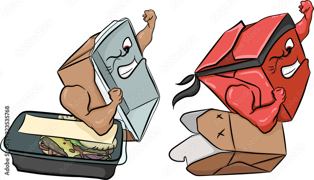 Food delivery. Competition of food deliveries. Vector cartoon ...