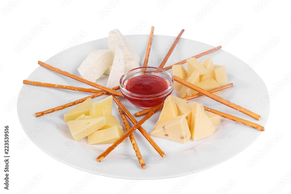 Snack to wine, sweet, a set of cheeses, jam, sweet, salty cookies ...