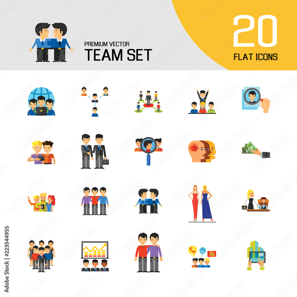 Team Icon Set. Virtual Group Colleagues Team Building Collaboration ...