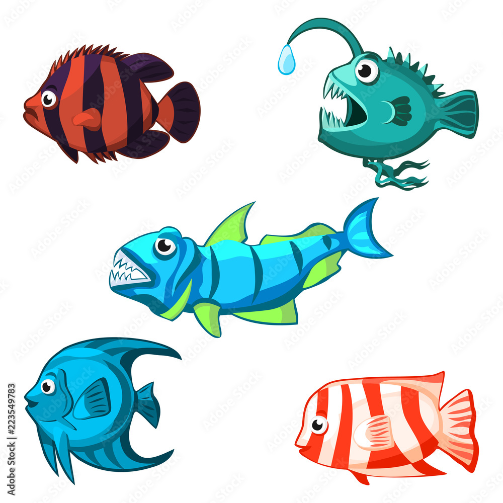 Cartoon vector sea fishes Stock Vector | Adobe Stock