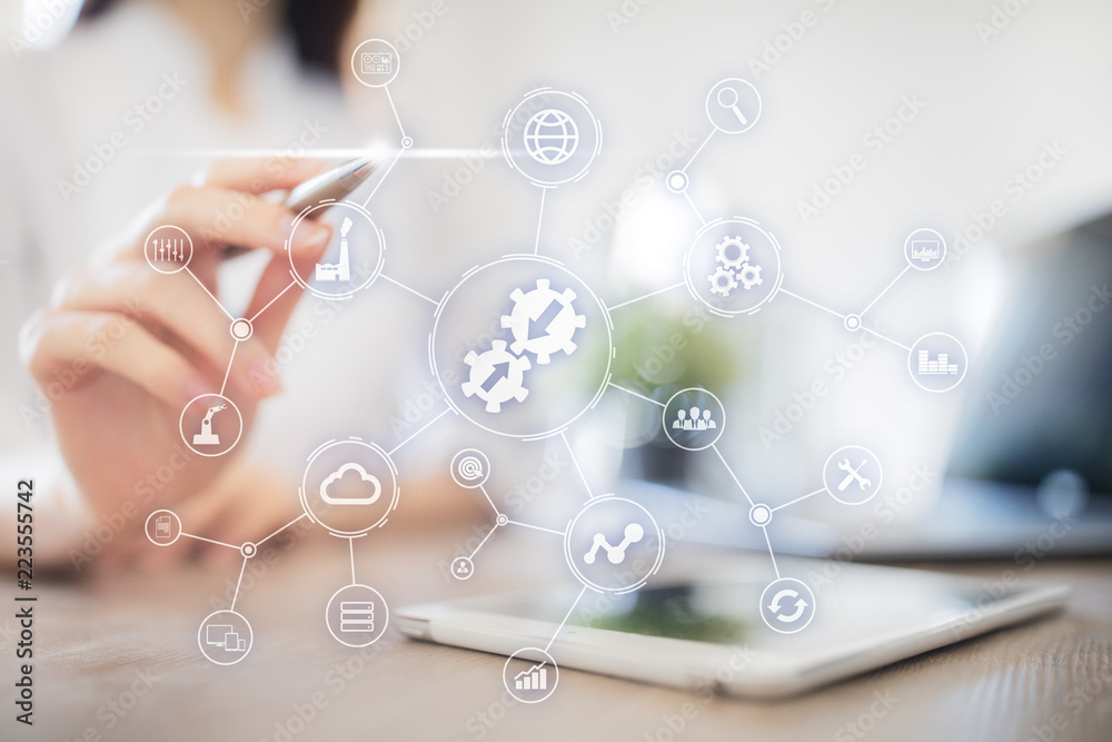 Integration concept. Industrial and smart technology. Business and ...