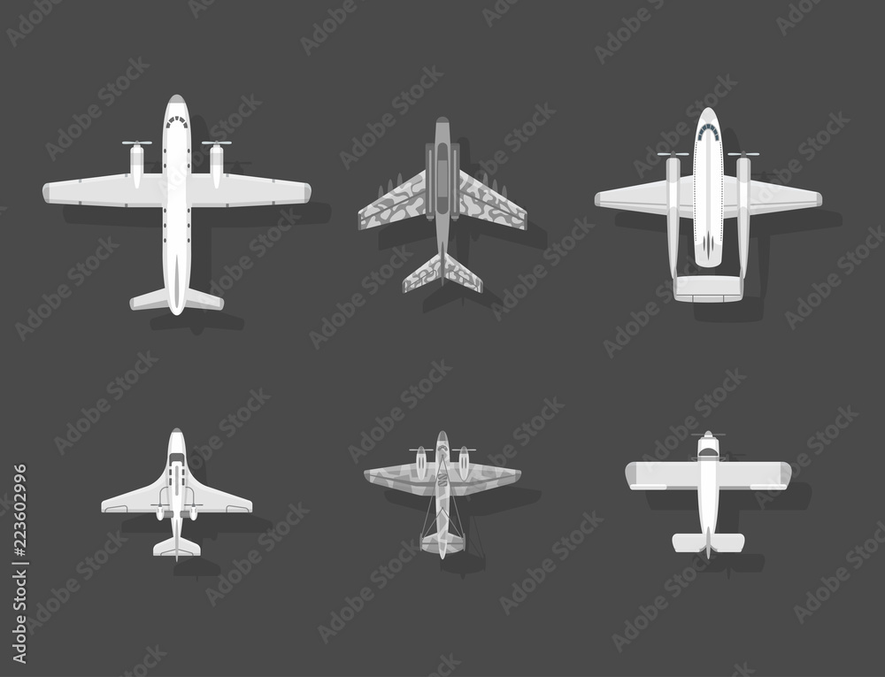 Airplane vector illustration top view plane and aircraft transportation ...