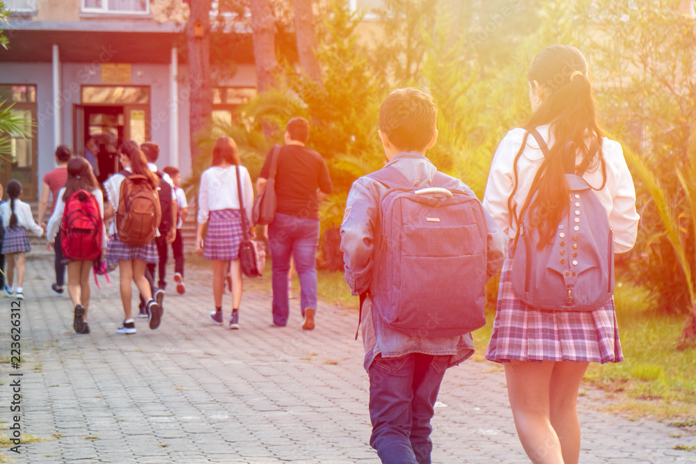 Group of kids going to school together, back to school Stock Photo ...