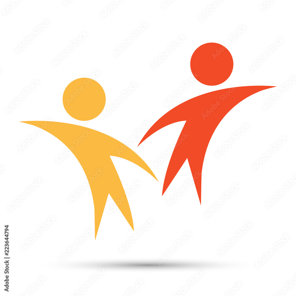 Vector graphic two happy people in a round colorful logo.icon team work ...