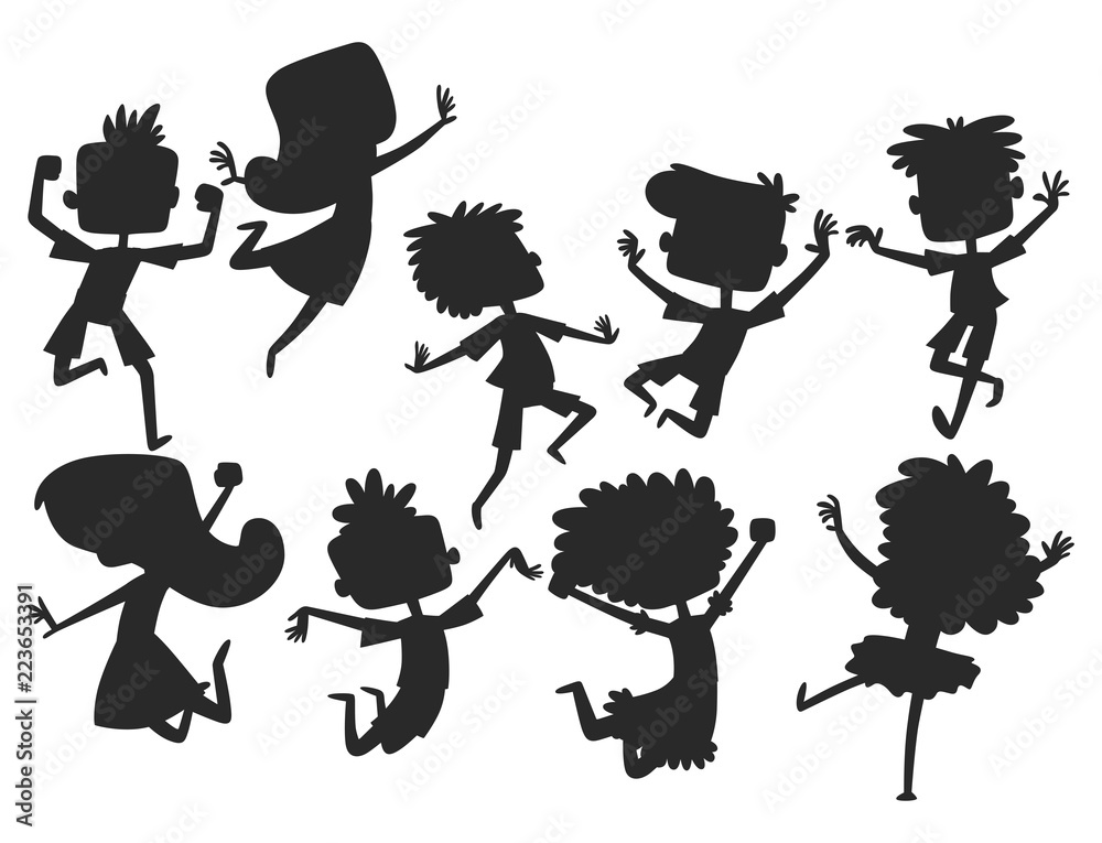 Happy children in different positions big vector jumping cheerful child ...