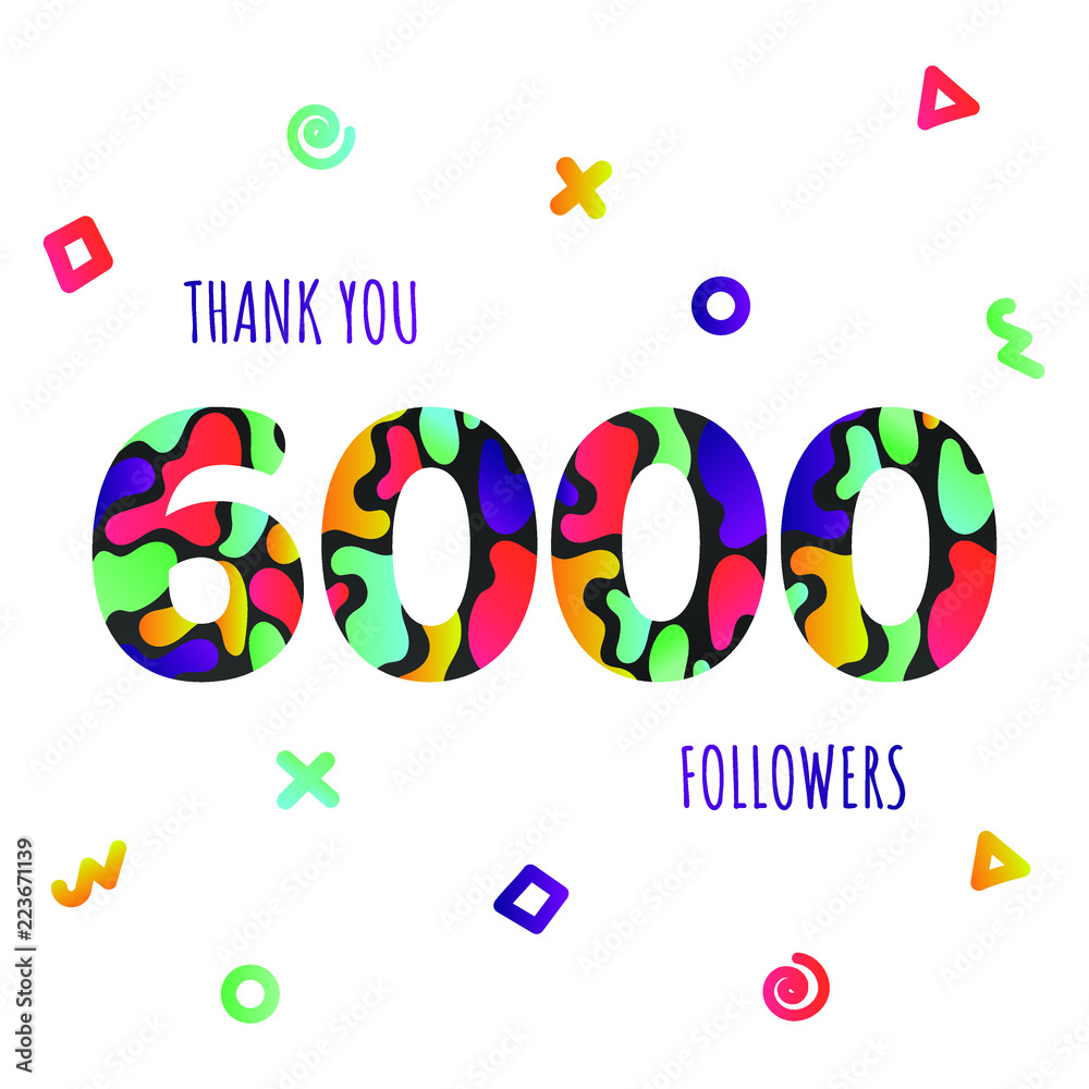 Thank you 6000 followers numbers postcard. Congratulating gradient flat ...
