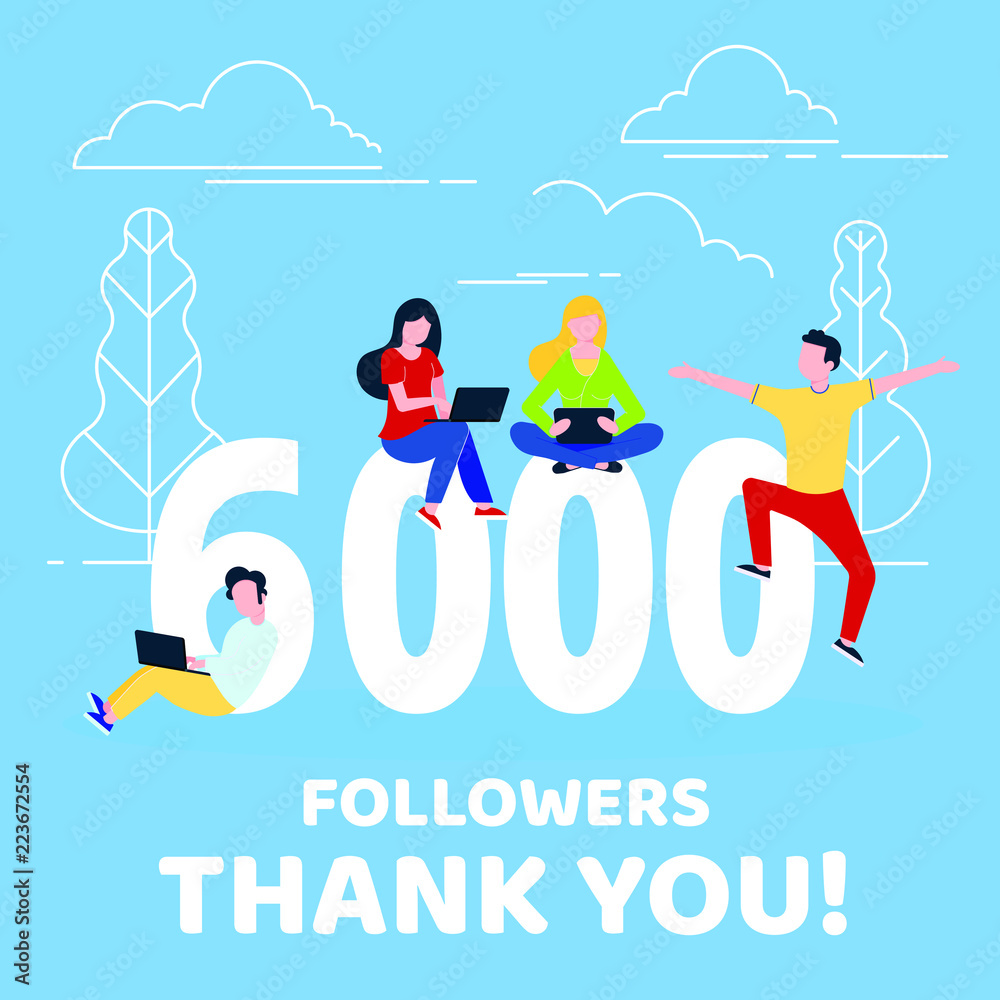 Thank you 6000 followers numbers postcard. People man, woman big ...