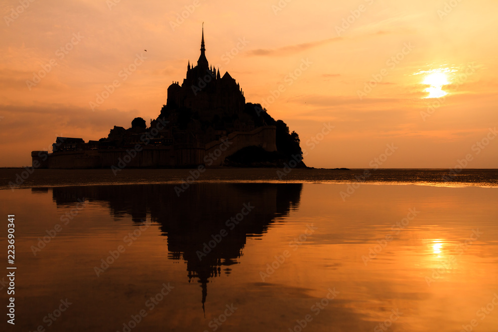Beautiful view of historic landmark Le Mont Saint-Michel in Normandy ...