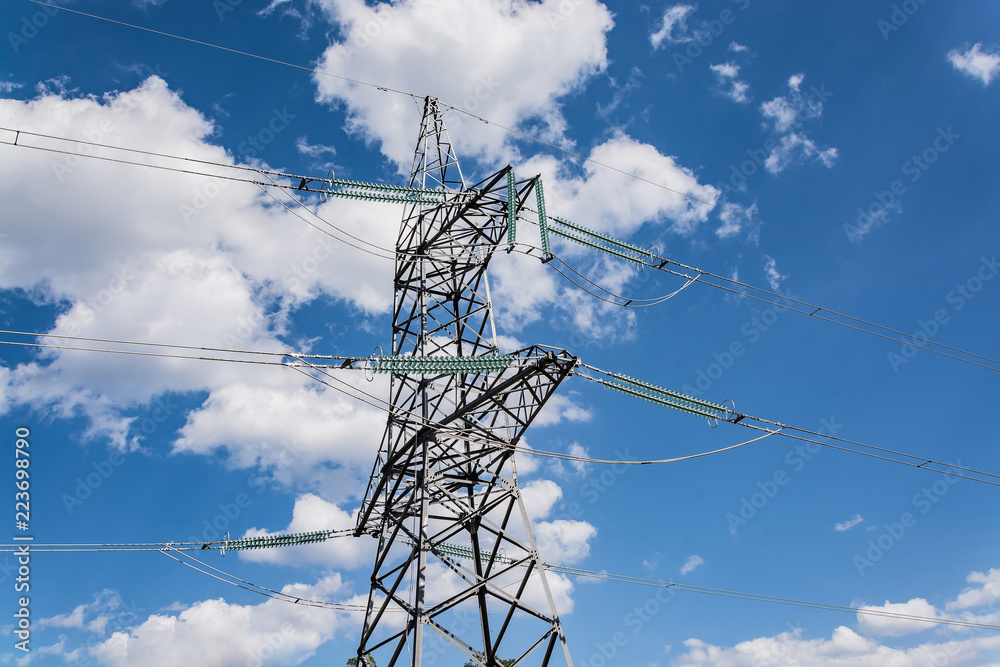Elements of a high-voltage power line with a voltage of 330,000 volts ...