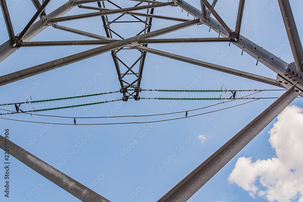 Elements of a high-voltage power line with a voltage of 330,000 volts ...