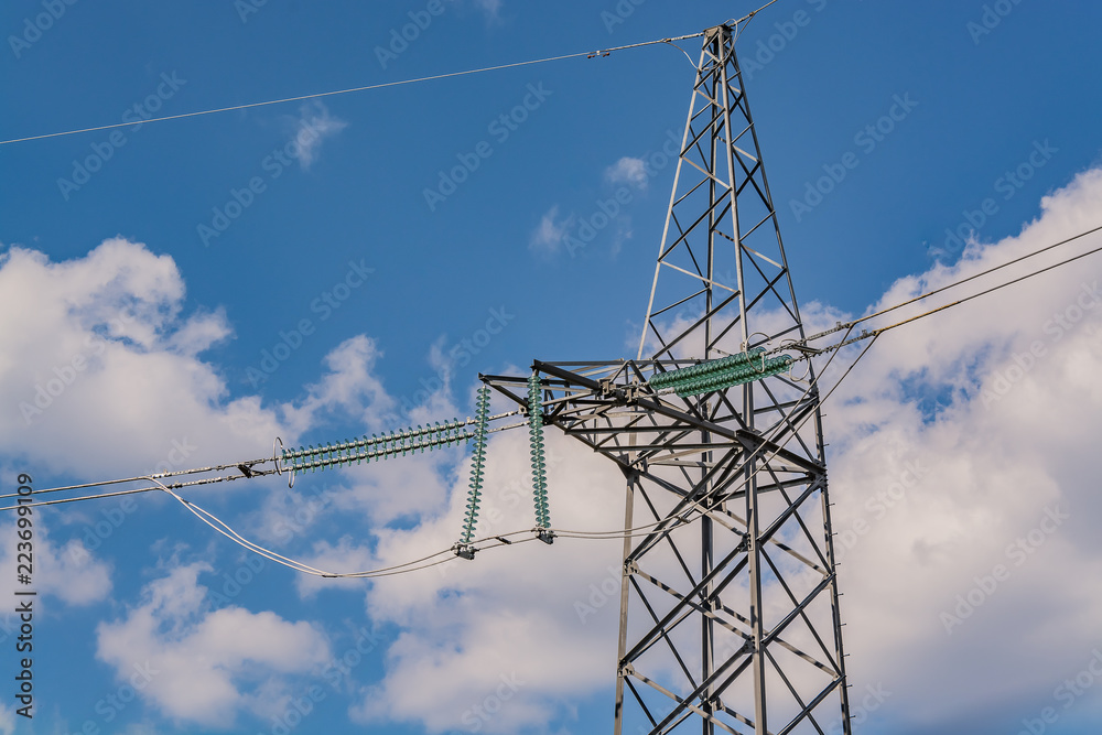 Elements of a high-voltage power line with a voltage of 330,000 volts ...