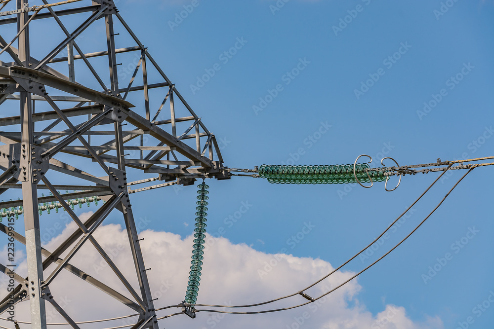 Elements of a high-voltage power line with a voltage of 330,000 volts ...