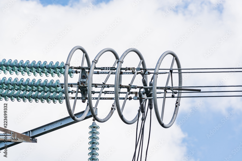 Elements of a high-voltage power line with a voltage of 750,000 volts ...